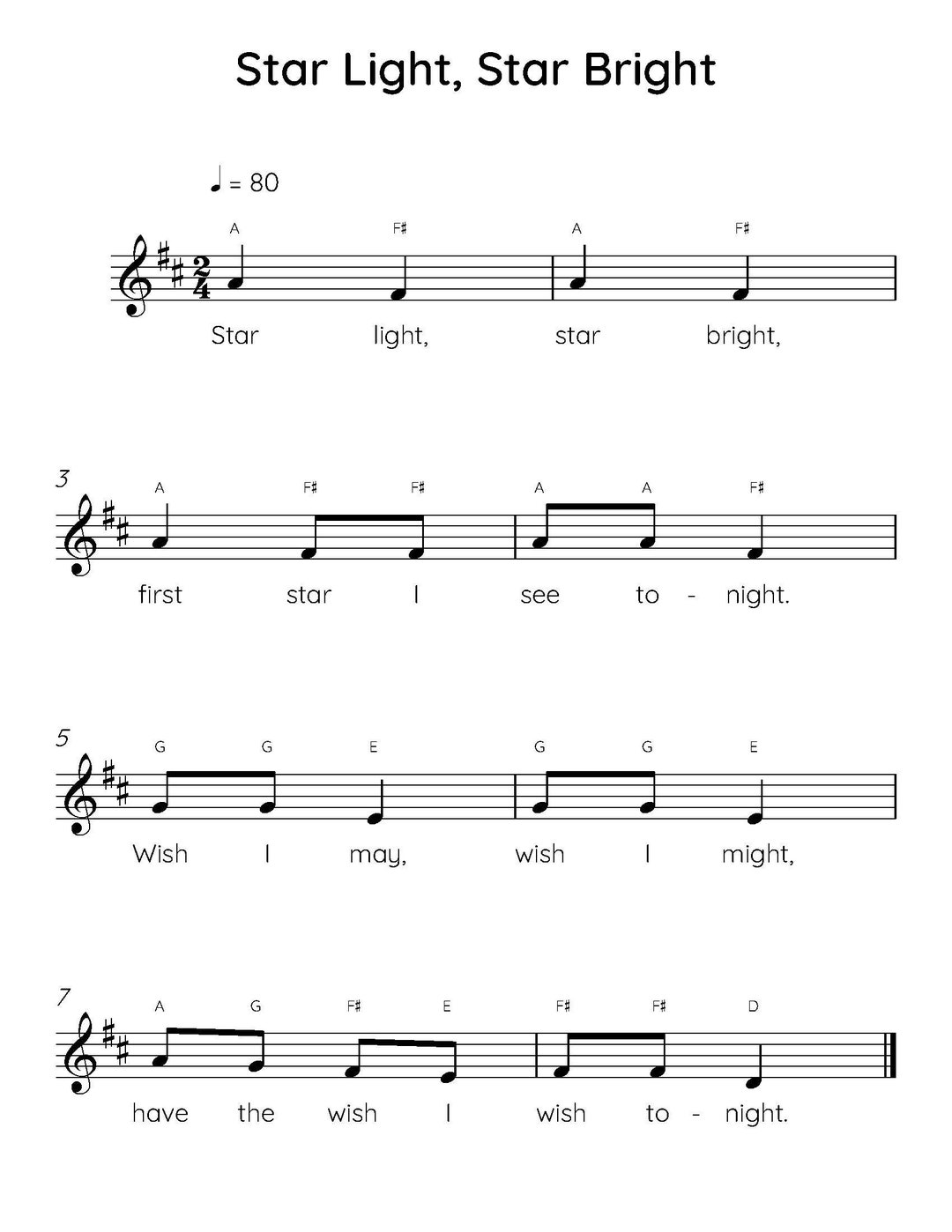 Star Light Star Bright Easy Piano Sheet Music, Digital Downloadable ...