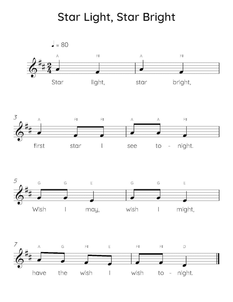 Star Light Star Bright Easy Piano Sheet Music (digital Download), Kids ...