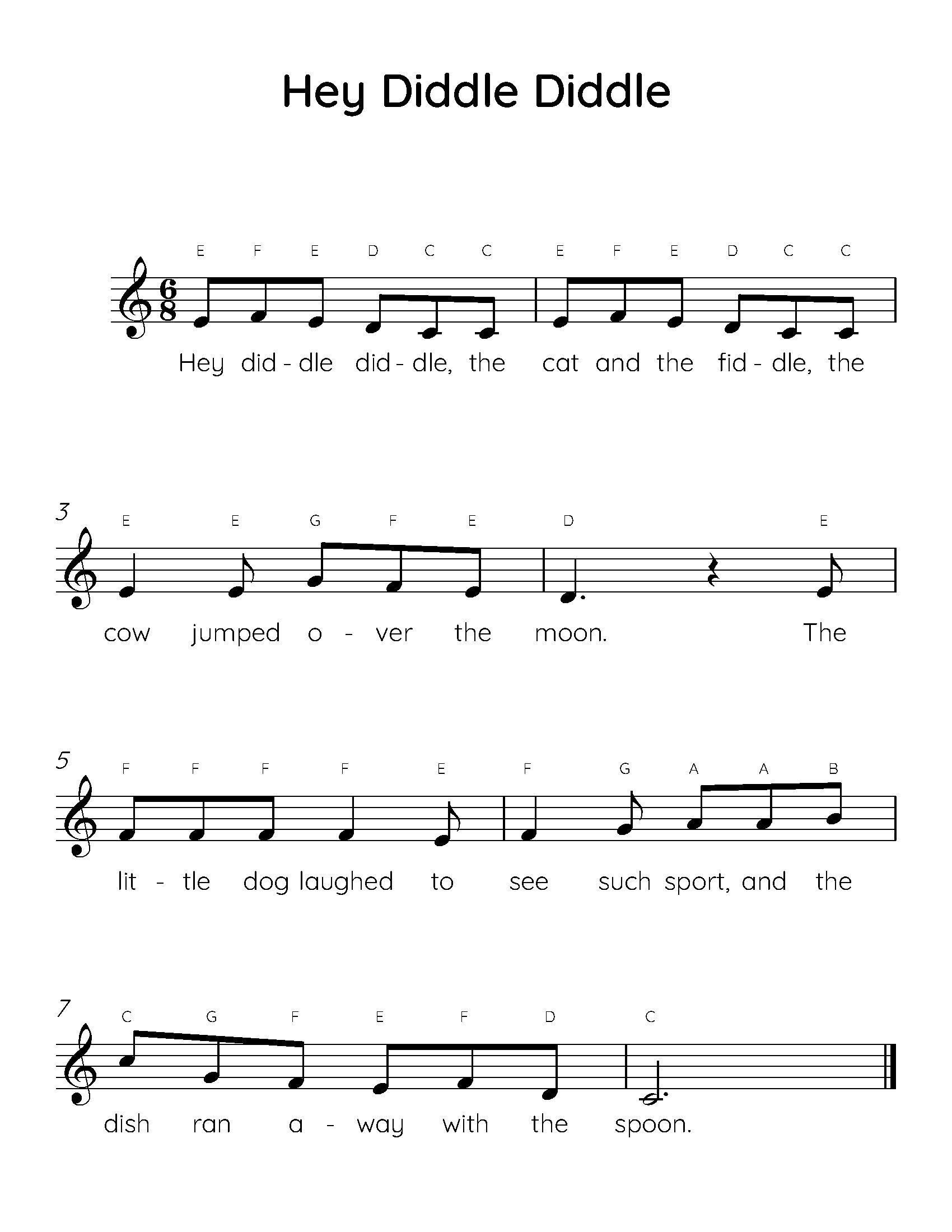 Hey Diddle Diddle Easy Piano Sheet Music, Digital Downloadable Musical ...