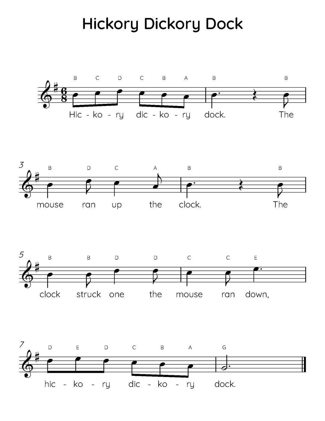 Hickory Dickory Dock Easy Piano Sheet Music, Digital Downloadable ...