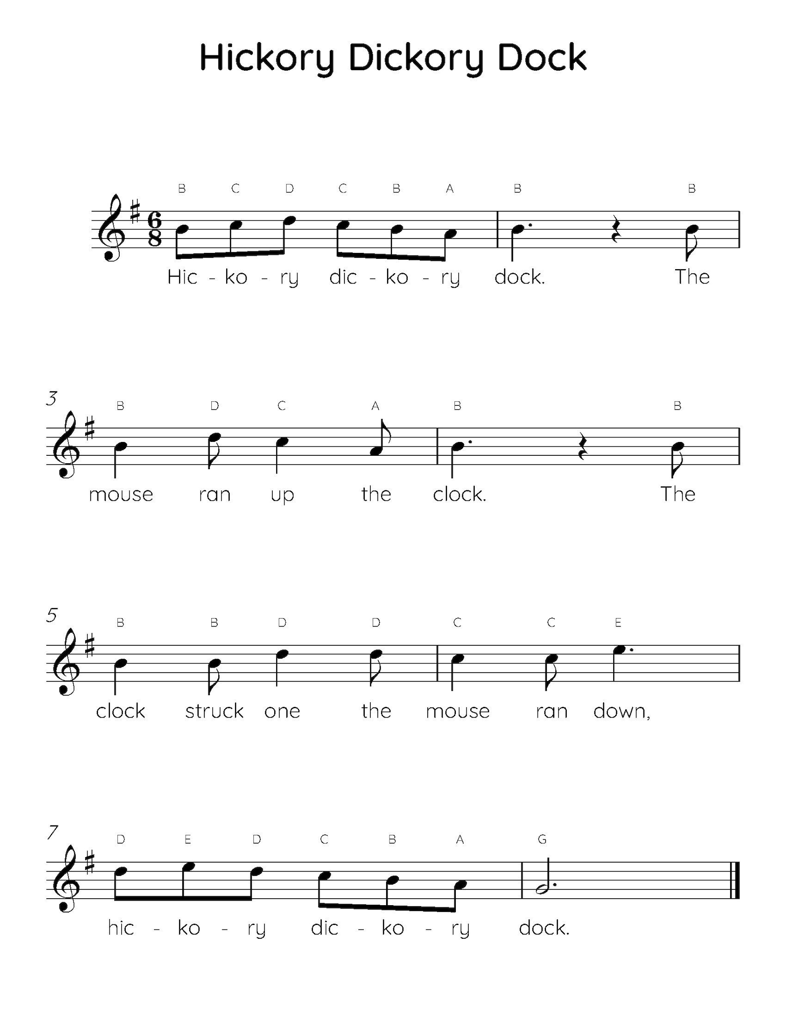 Hickory Dickory Dock Easy Piano Sheet Music, Digital Downloadable ...
