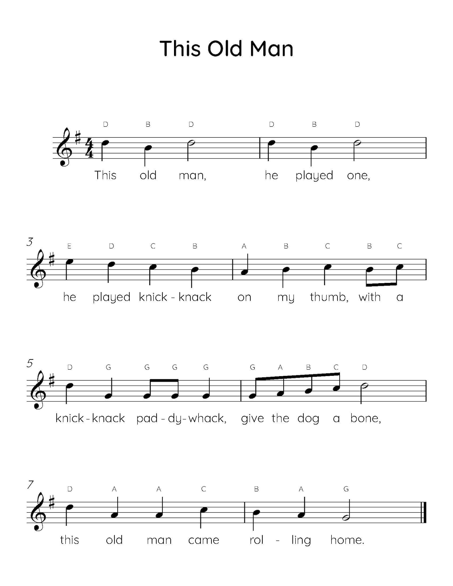 This Old Man Easy Piano Sheet Music (digital Download), Kids Beginner ...