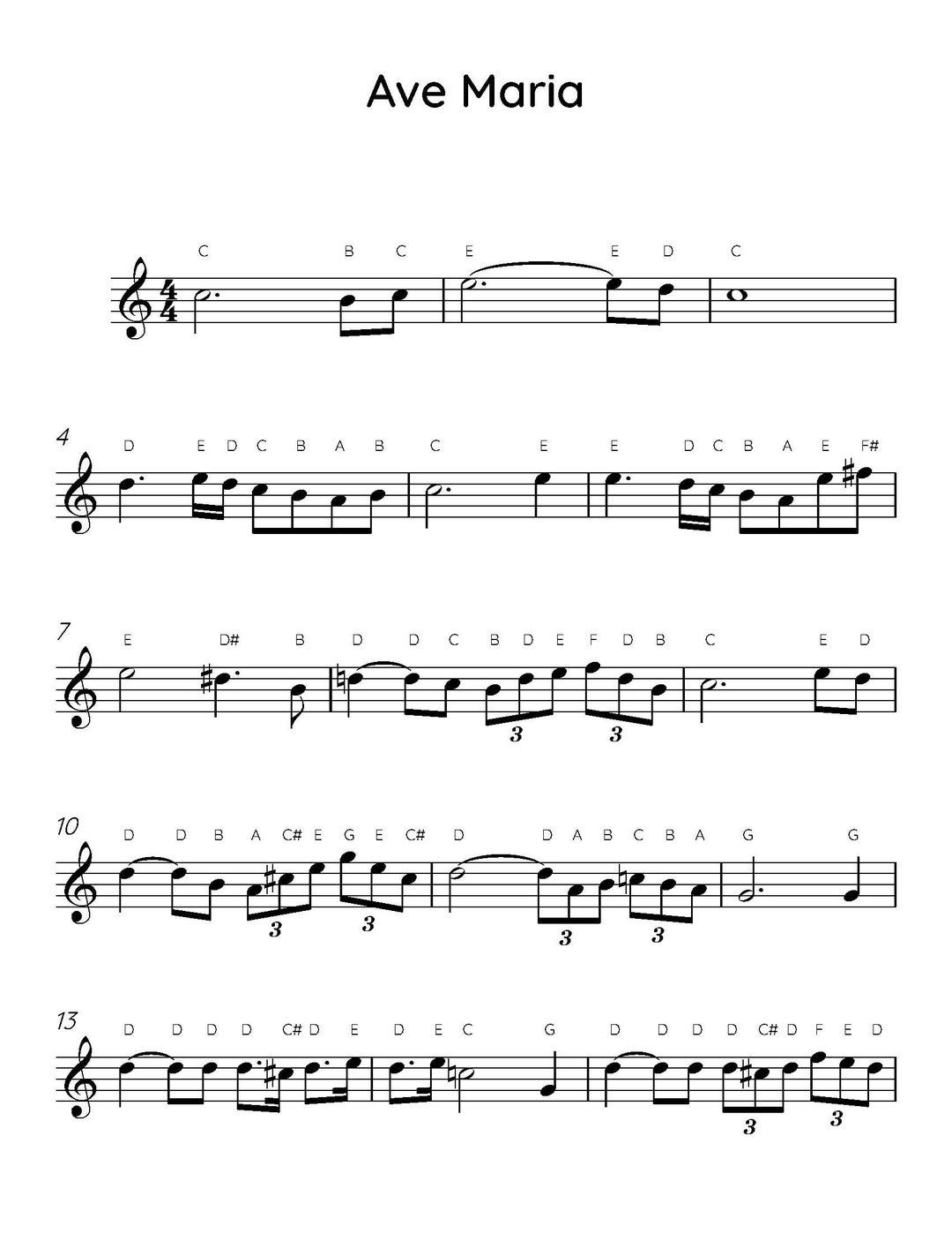 Ave Maria Easy Piano Sheet Music, Digital Downloadable Musical Sheets, Kids Beginner Songs ...
