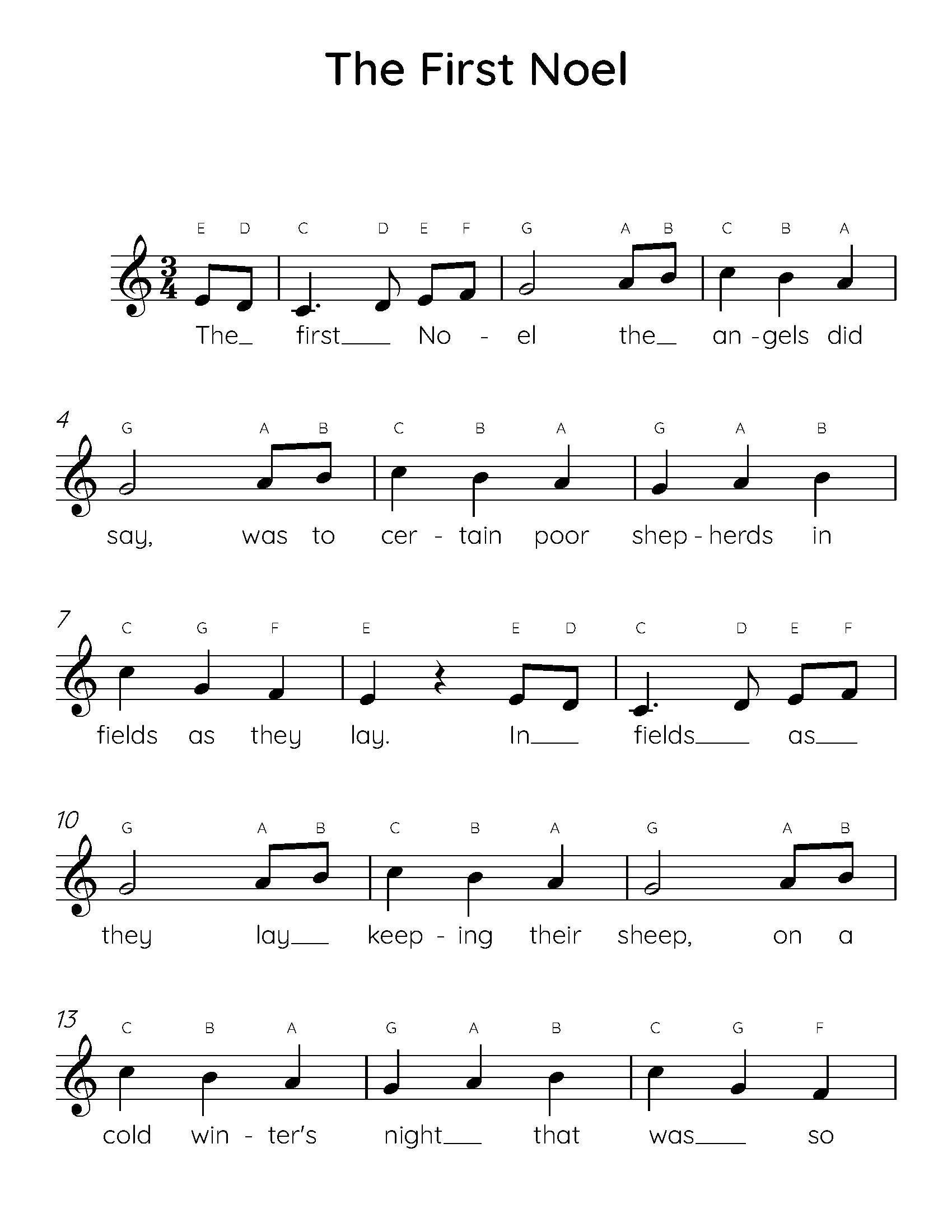 The First Noel Easy Piano Sheet Music, Digital Downloadable Musical ...