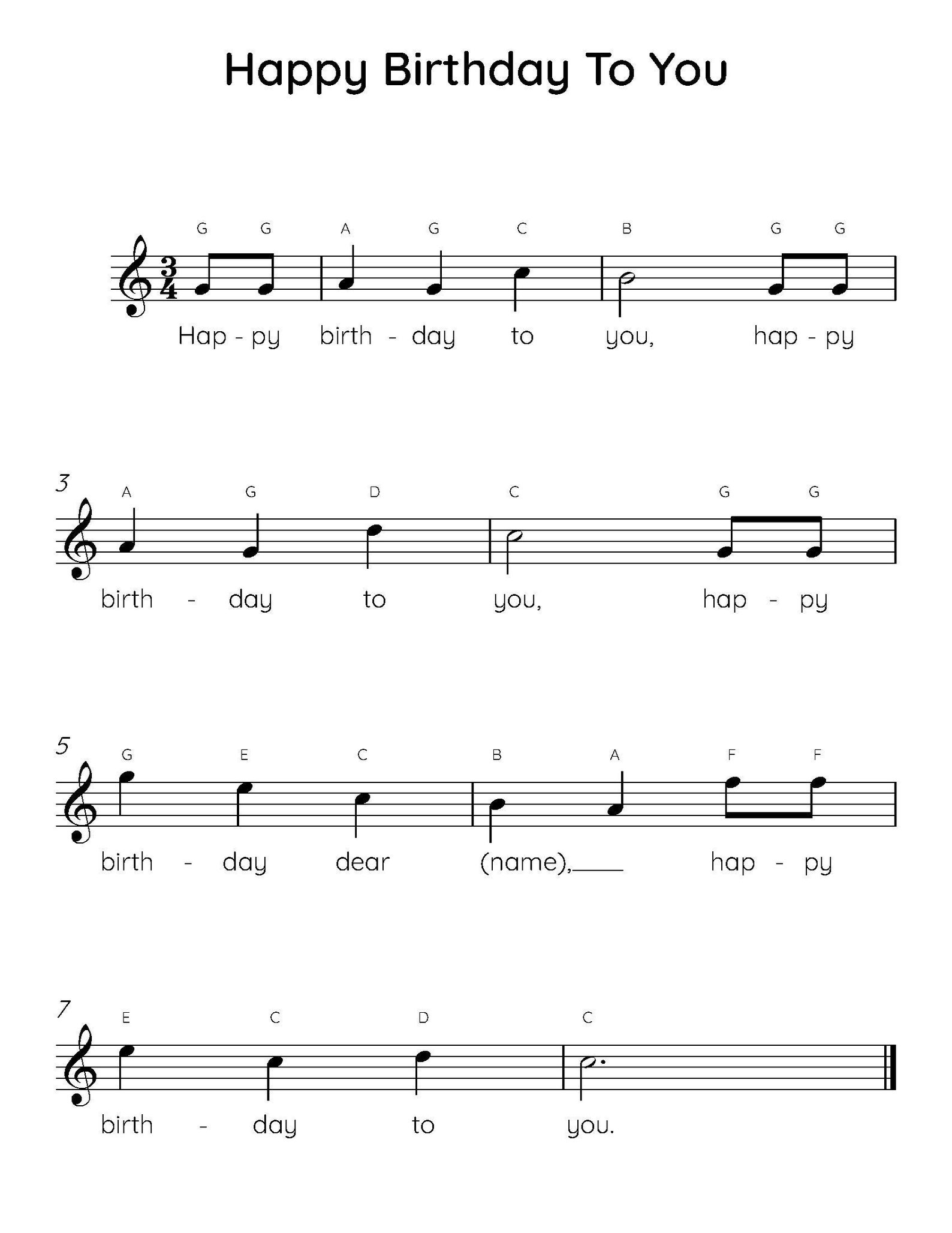Happy Birthday to You Easy Piano Sheet Music, Digital Download, Kids ...