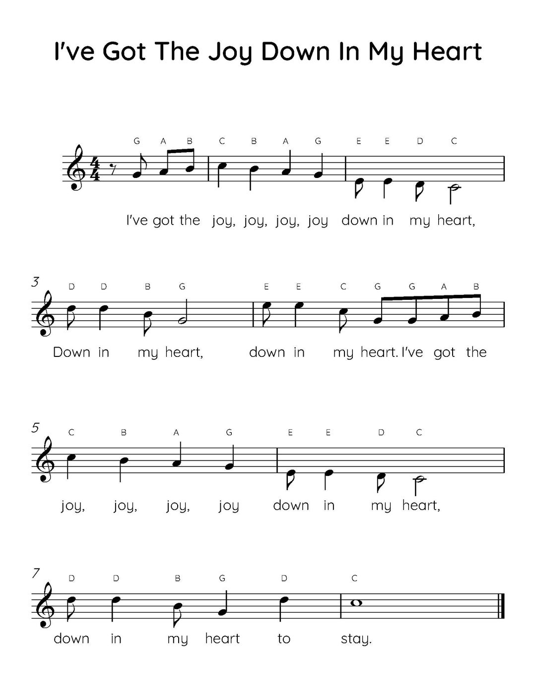 I've Got the Joy Down in My Heart Easy Piano Sheet Music, Digital ...