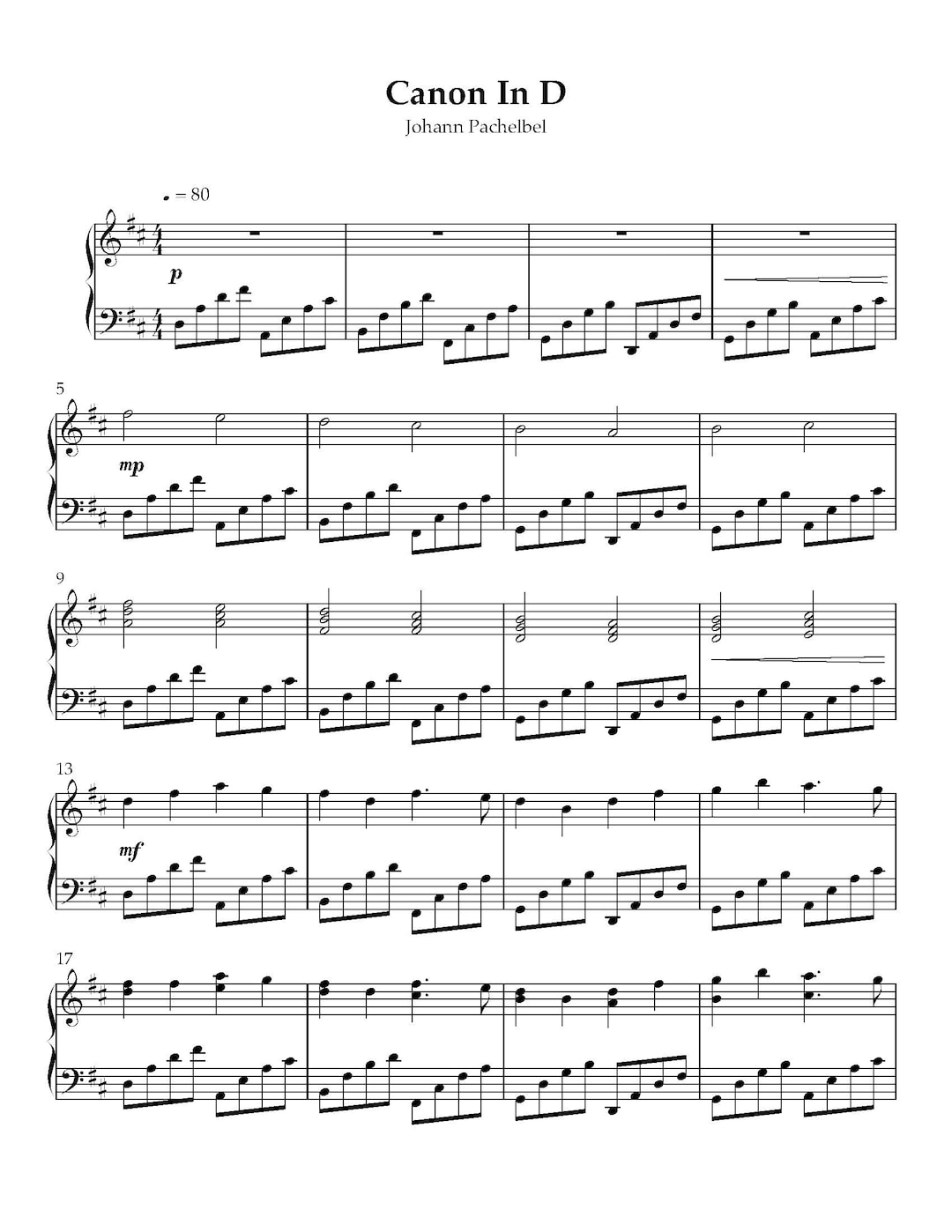 Canon in D Piano Sheet Music - Etsy