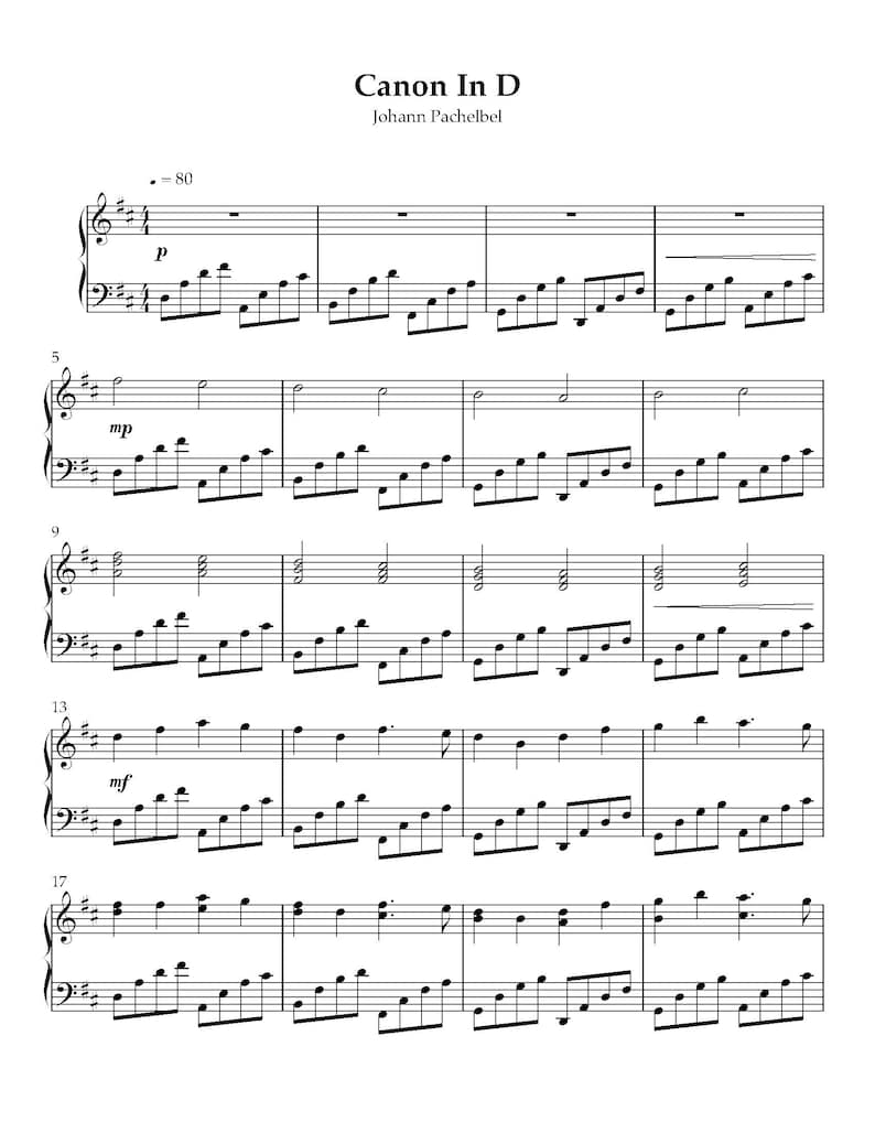 Canon in D – Pachelbel Piano Sheet Music | PDF + MP3 + MIDI | Wedding ...