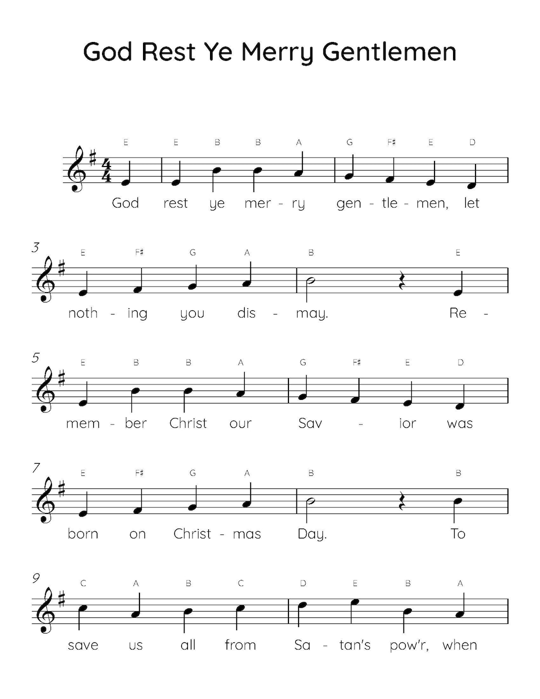 God Rest Ye Merry Gentlemen Easy Piano Sheet Music, Digital ...