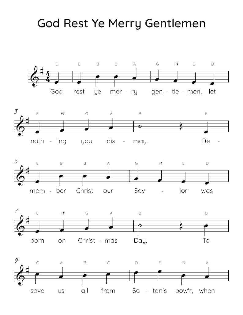 God Rest Ye Merry Gentlemen Easy Piano Sheet Music (digital Download ...