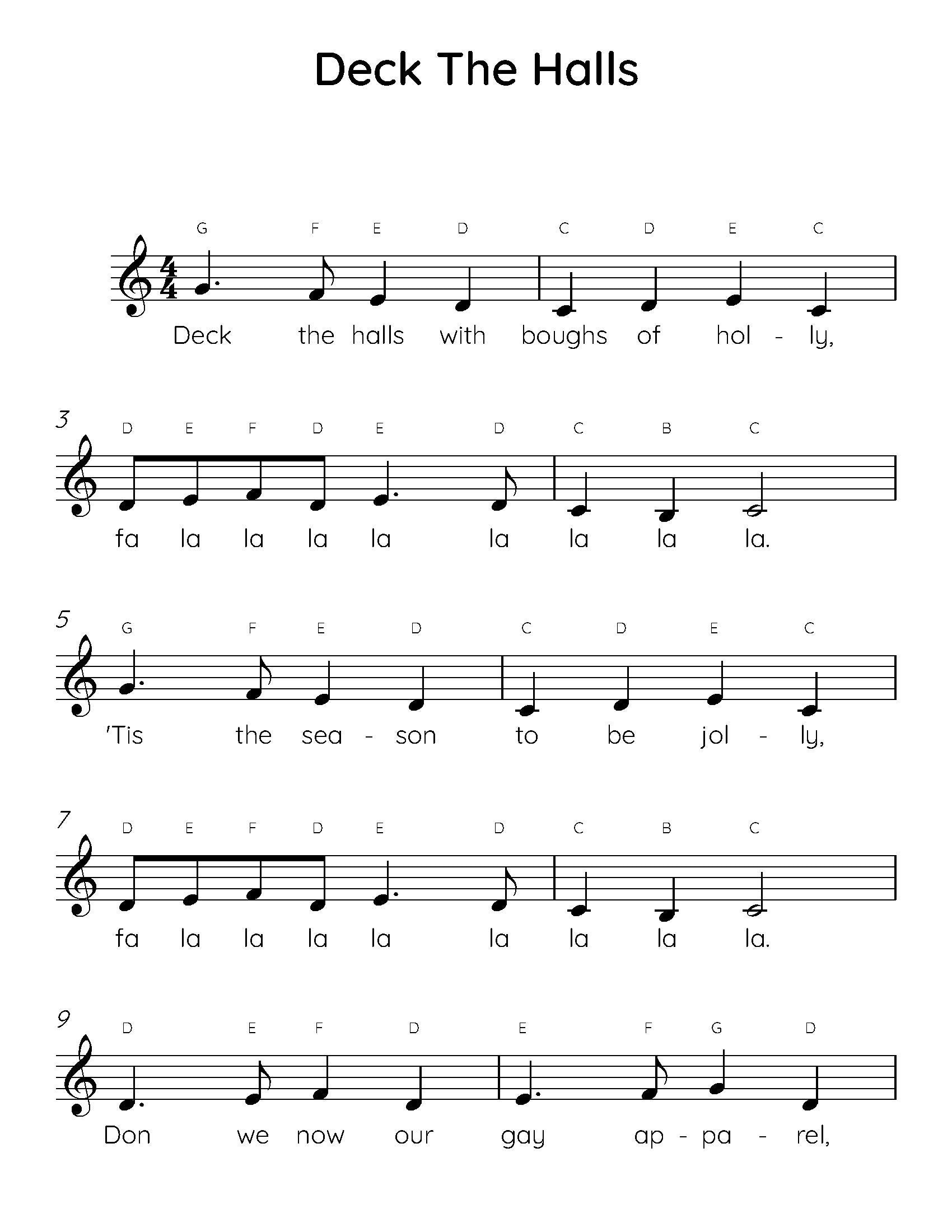 Deck the Halls Easy Piano Sheet Music (digital Download), Kids Beginner ...