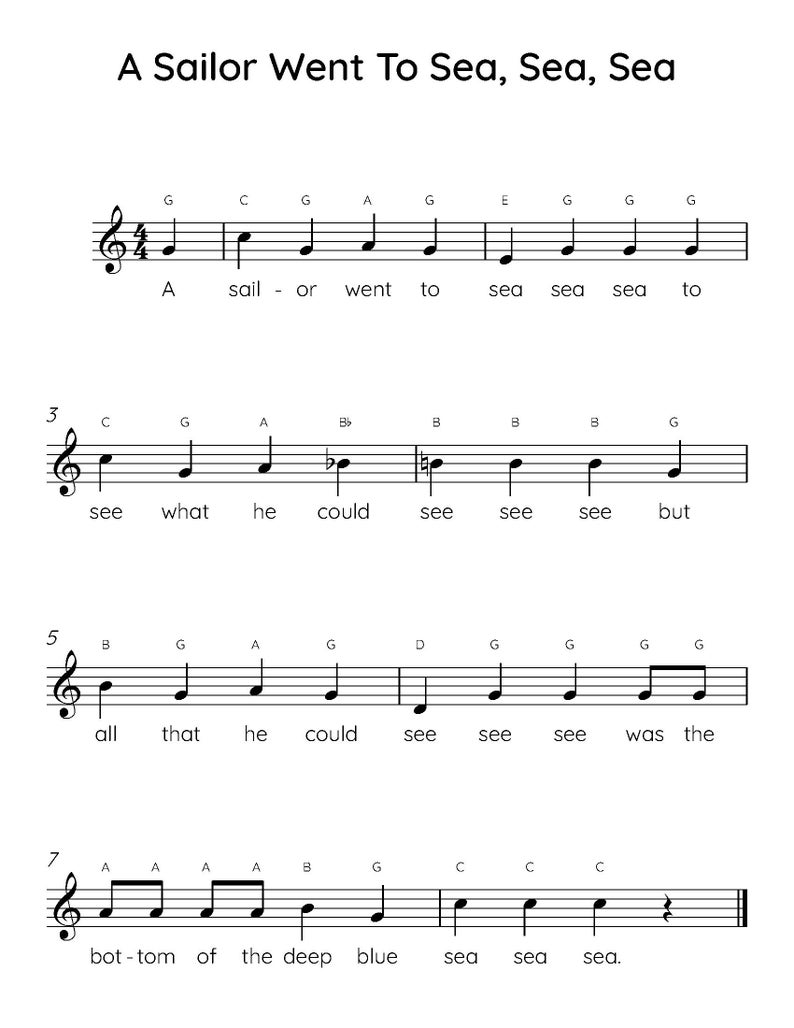 A Sailor Went to Sea Sea Sea Easy Piano Sheet Music, Digital ...