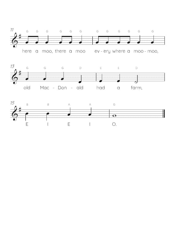 Old Macdonald Free Printable Sheet Music Printable