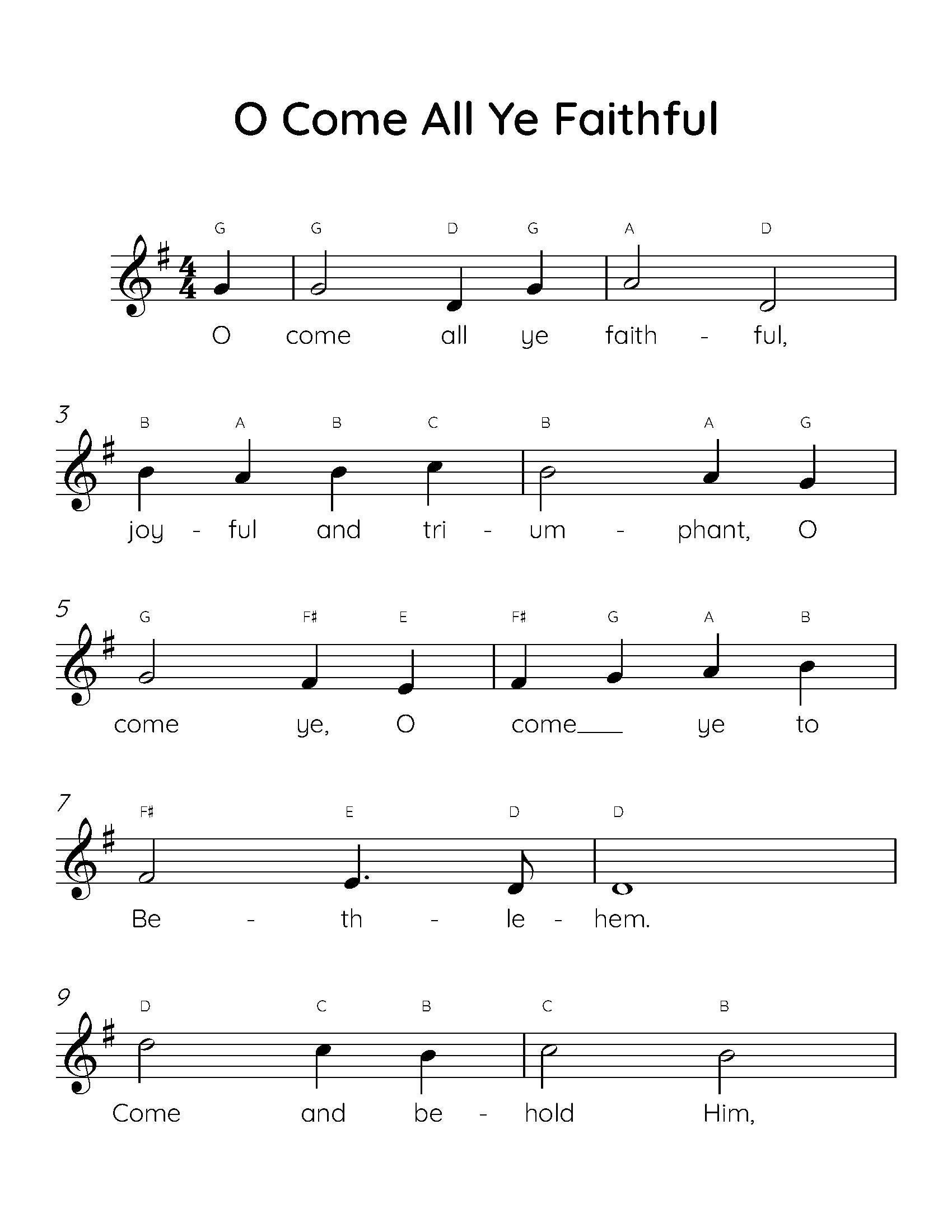 O Come All Ye Faithful Easy Piano Sheet Music, Digital Downloadable ...