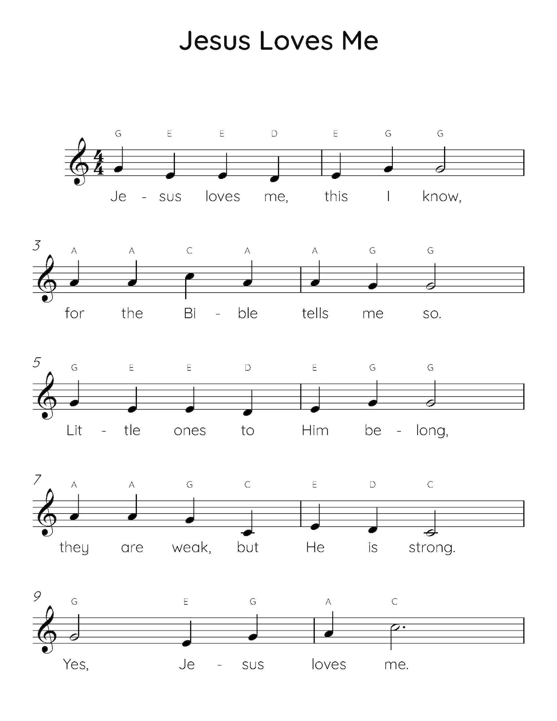 Jesus Loves Me Easy Piano Sheet Music (digital Download), Kids Beginner ...