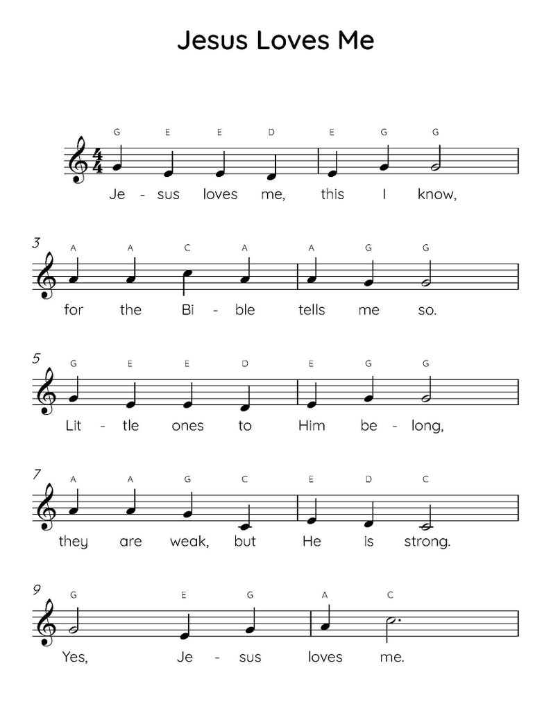 Jesus Loves Me Easy Piano Sheet Music (digital Download), Kids Beginner ...