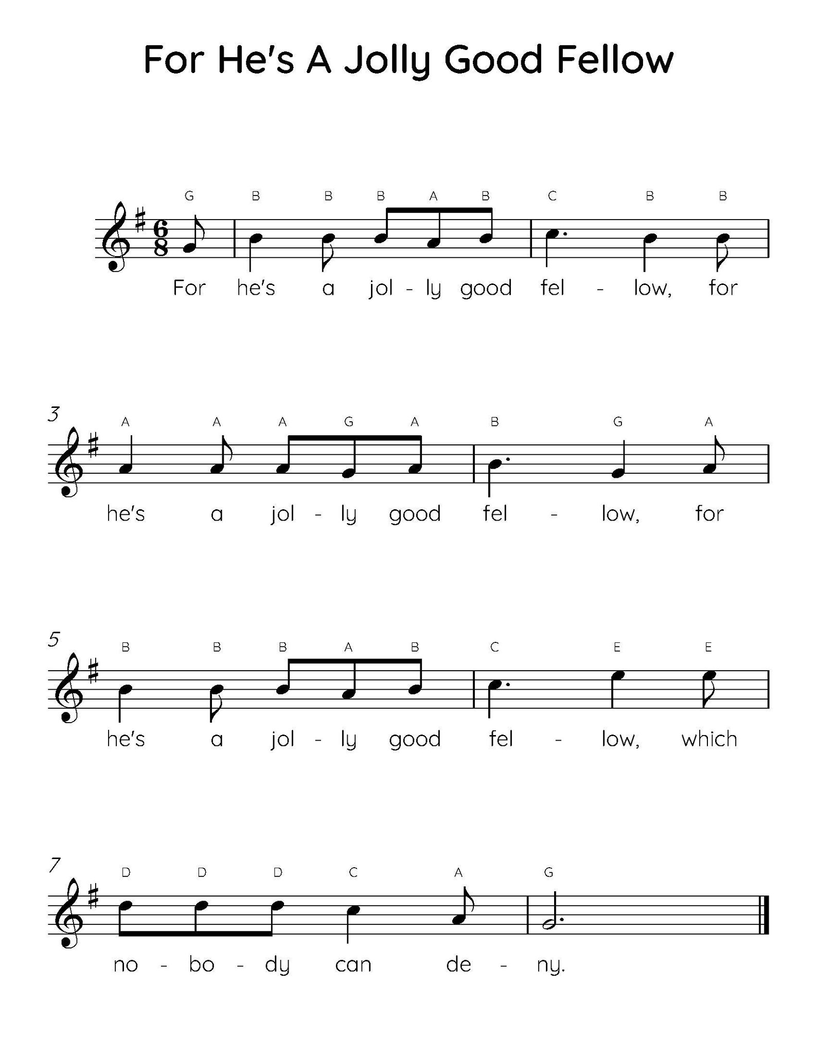For He's A Jolly Good Fellow Easy Piano Sheet Music (digital Download ...