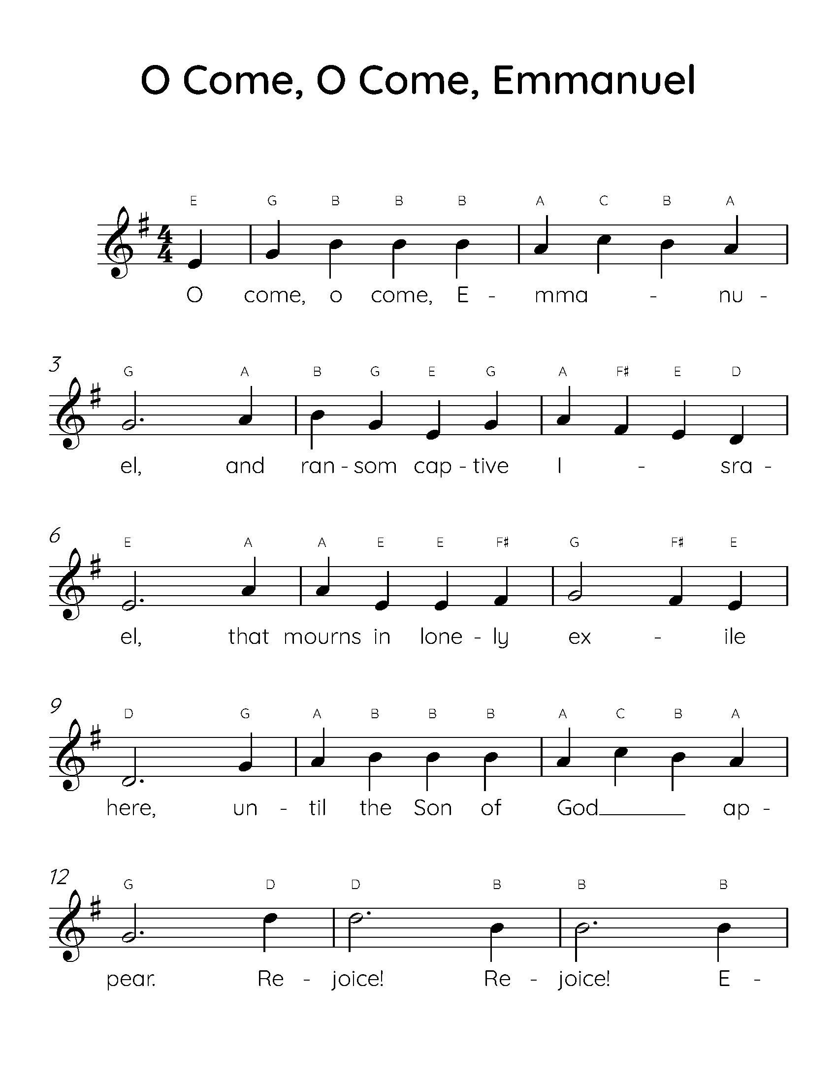 O Come O Come Emmanuel Easy Piano Sheet Music, Digital Downloadable ...