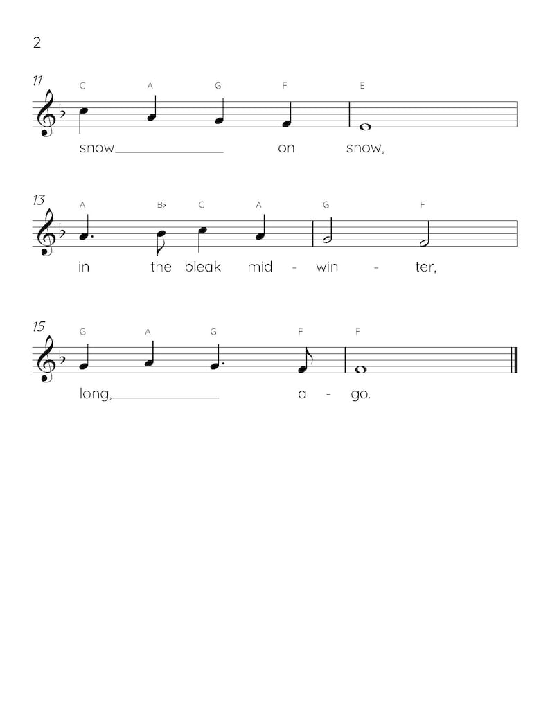 In the Bleak Midwinter Easy Piano Sheet Music, Digital Downloadable ...