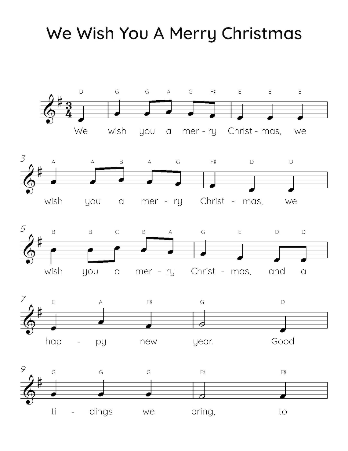 We Wish You A Merry Christmas Easy Piano Sheet Music, Digital ...