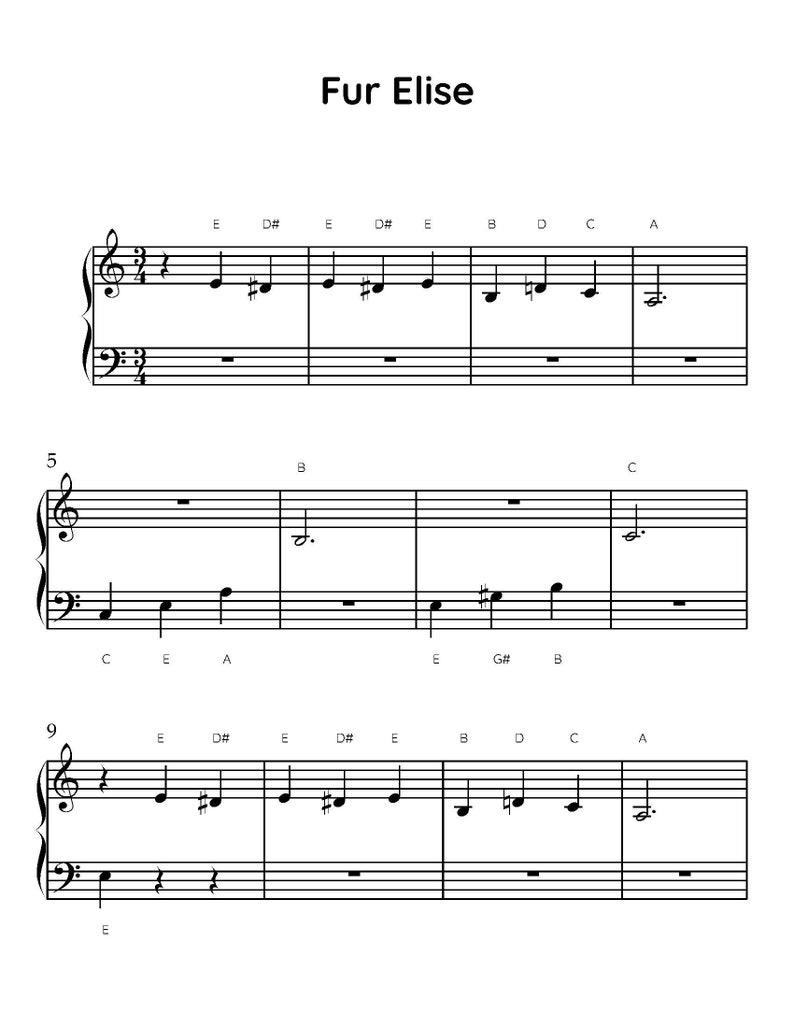 Fur Elise Easy Piano Sheet Music (digital Download), Beginner Songs ...