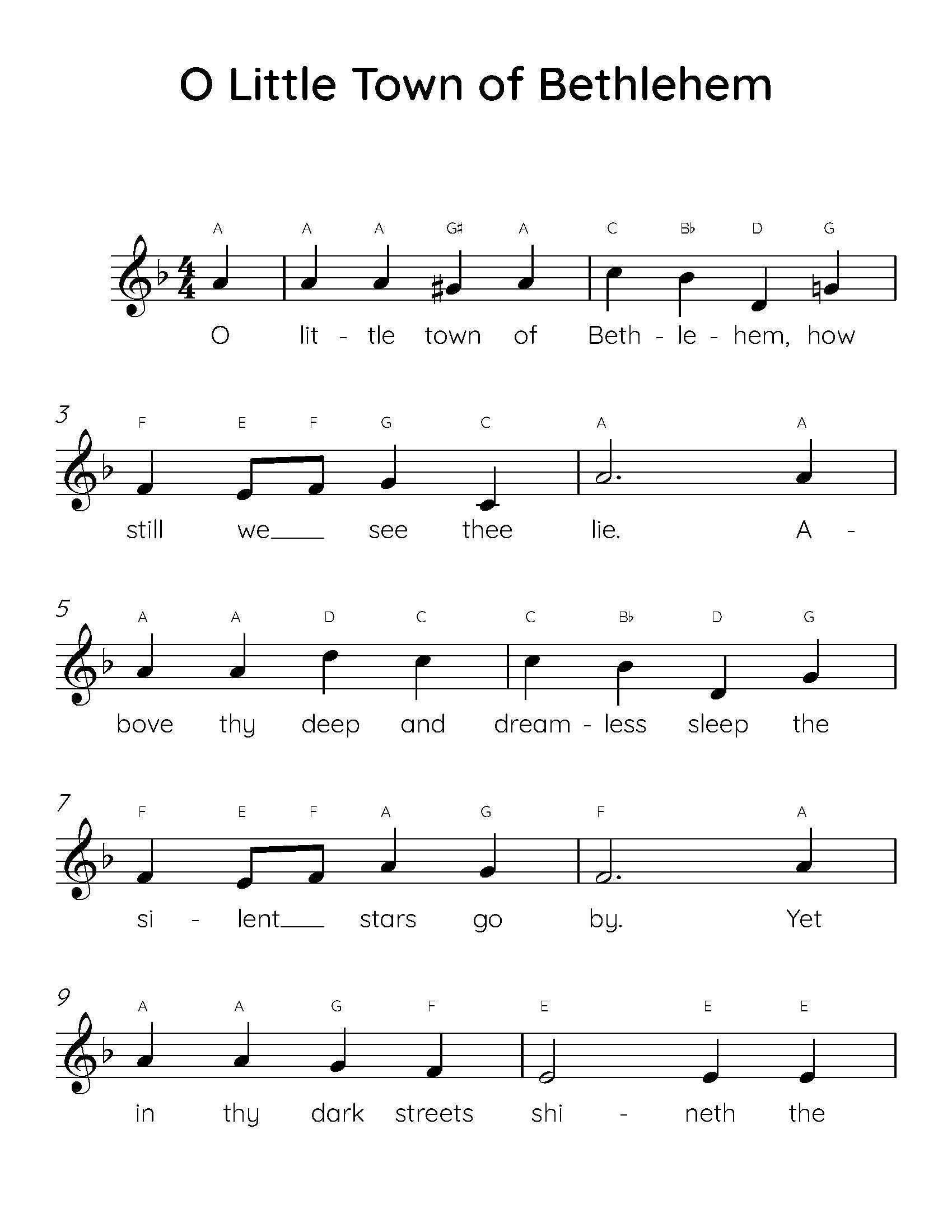 O Little Town of Bethlehem Easy Piano Sheet Music, Digital Downloadable ...