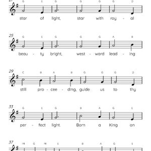 We Three Kings Easy Piano Sheet Music, Digital Downloadable Musical ...