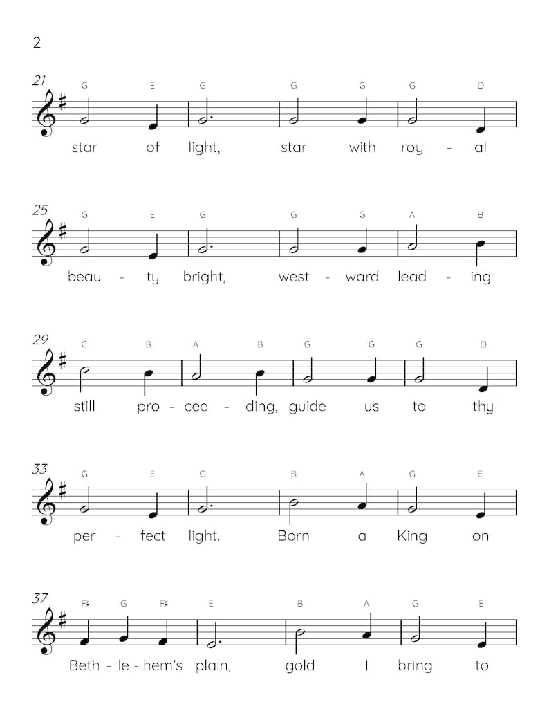 We Three Kings Easy Piano Sheet Music (digital Download), Beginner ...