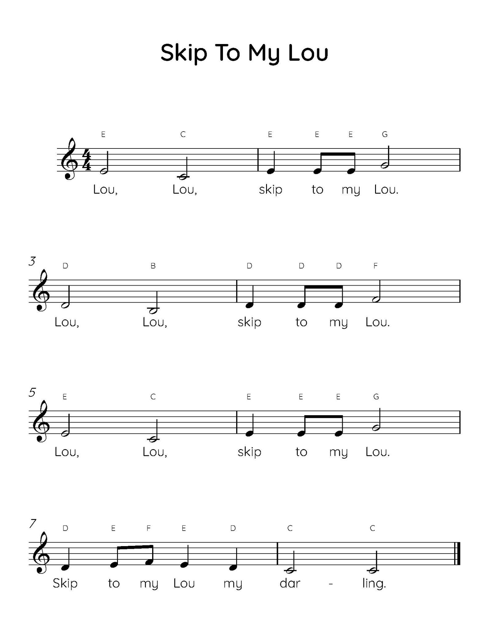 Skip to My Lou Easy Piano Sheet Music, Digital Downloadable Musical ...