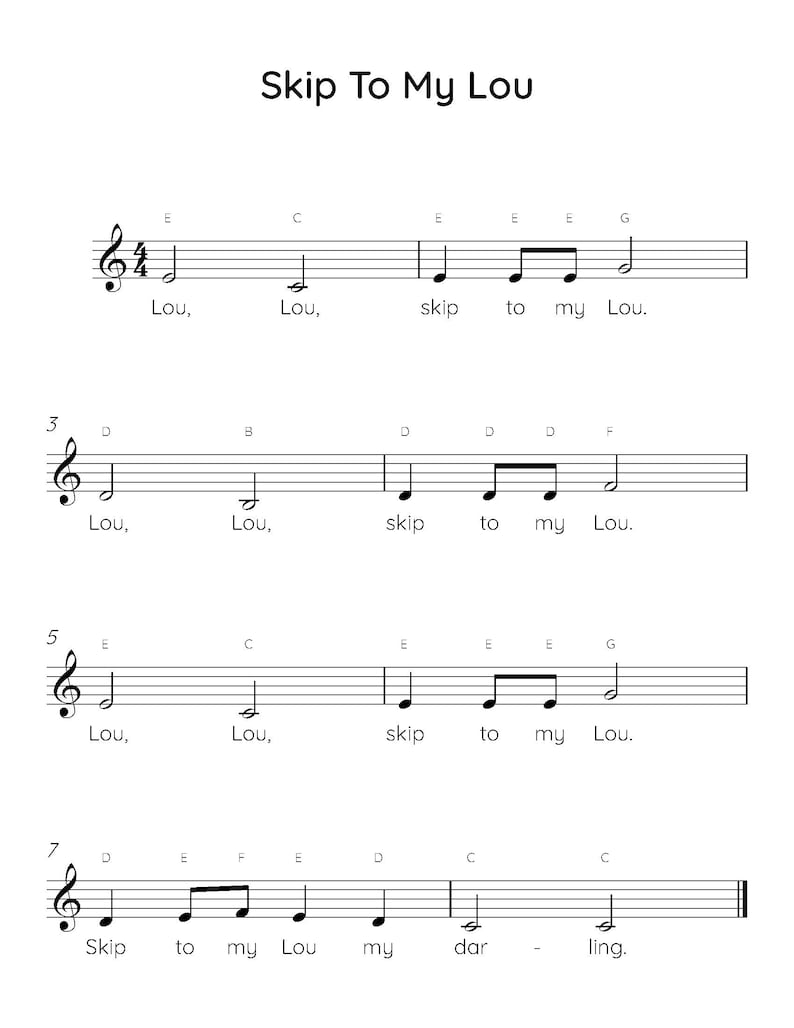 Skip to My Lou Easy Piano Sheet Music, Digital Downloadable Musical ...