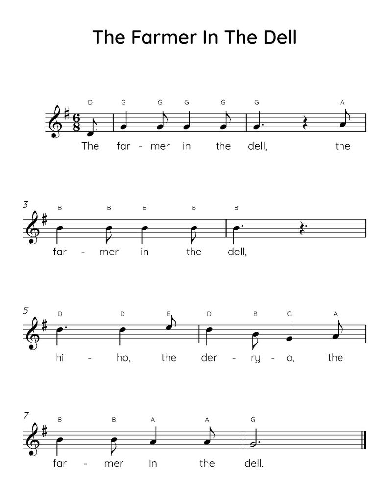 The Farmer in the Dell Easy Piano Sheet Music, Digital Downloadable ...