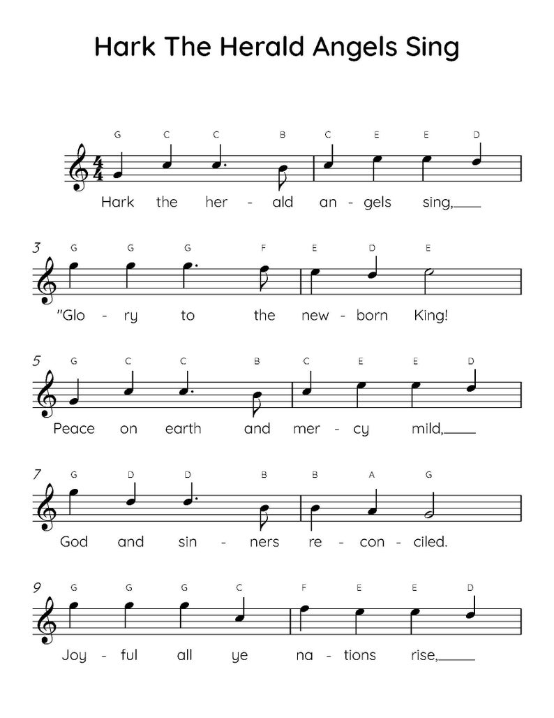 Hark the Herald Angels Sing Easy Piano Sheet Music, Digital ...