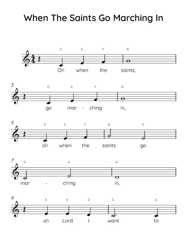 When the Saints Go Marching in Easy Piano Sheet Music (digital Download ...