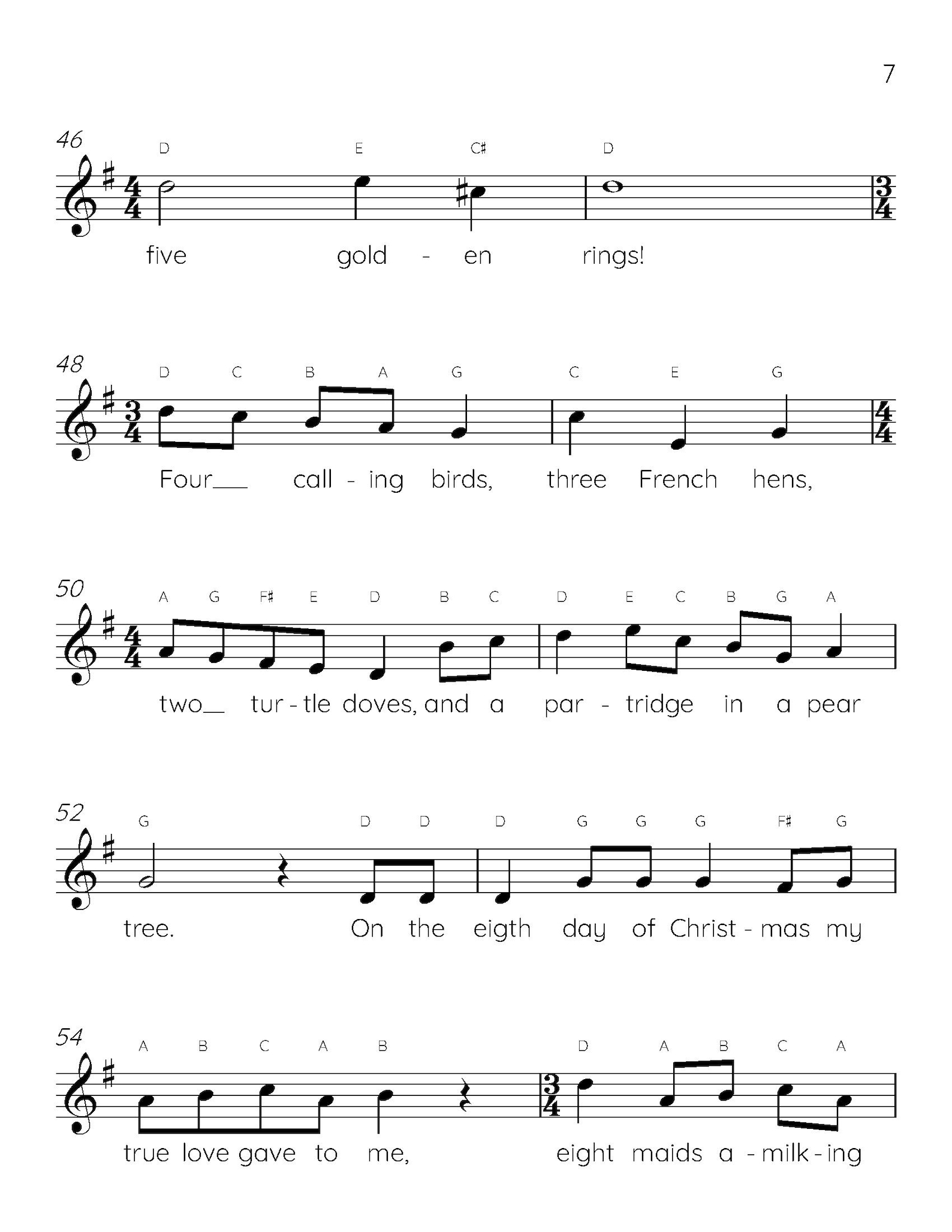 12 Days of Christmas Easy Piano Sheet Music, Digital Downloadable ...