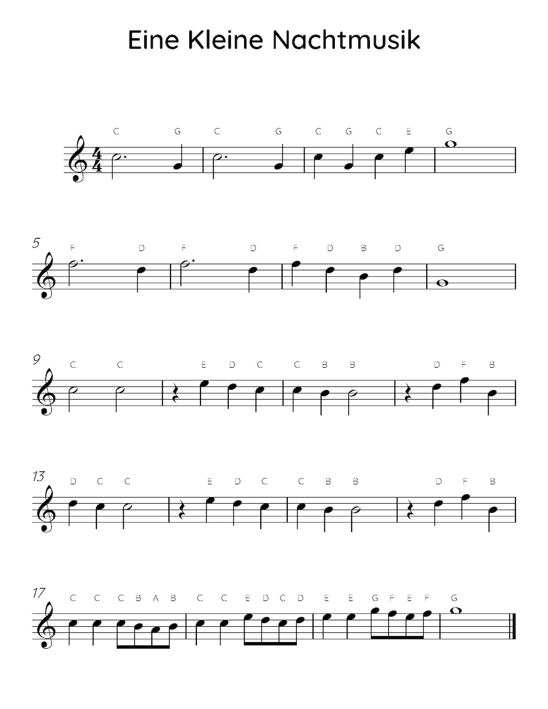 Eine Kleine Nachtmusik Easy Piano Sheet Music (digital Download), Kids ...