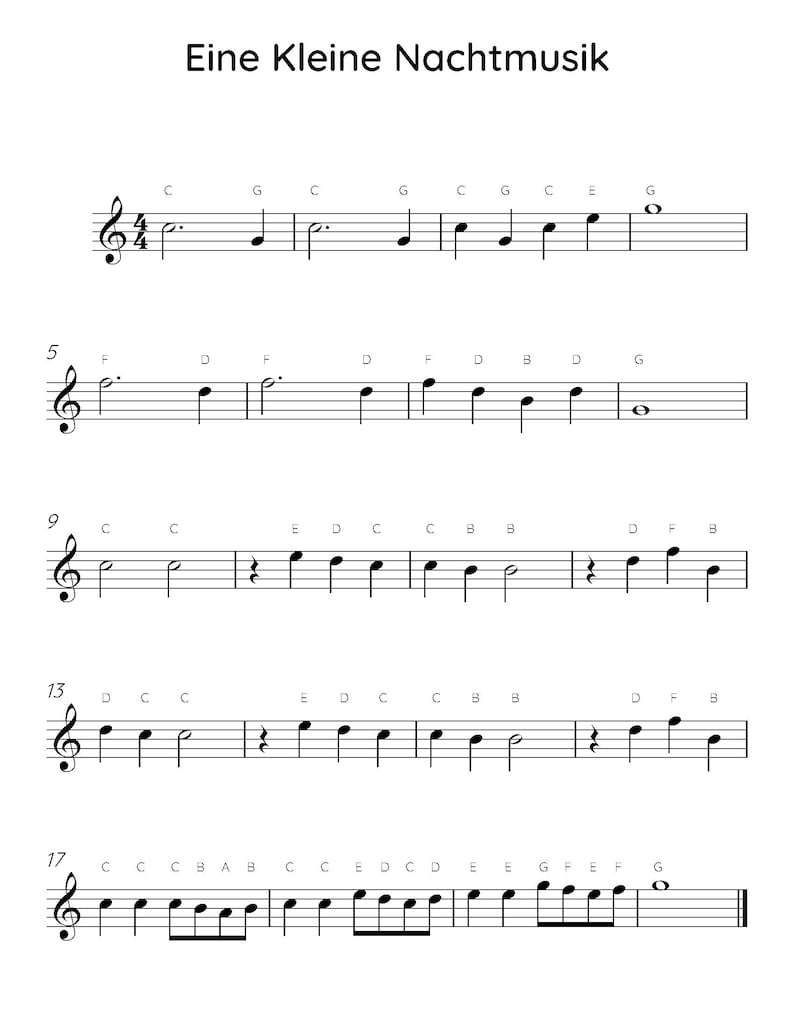 Eine Kleine Nachtmusik Easy Piano Sheet Music, Digital Downloadable ...