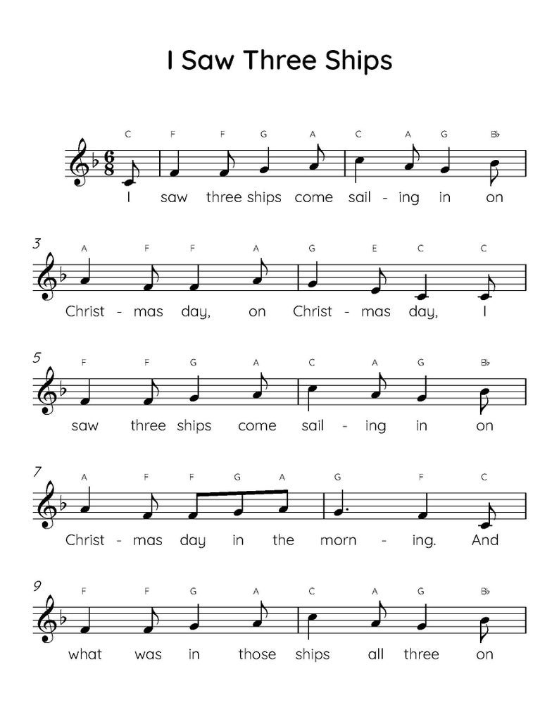 I Saw Three Ships Easy Piano Sheet Music, Digital Downloadable Musical ...
