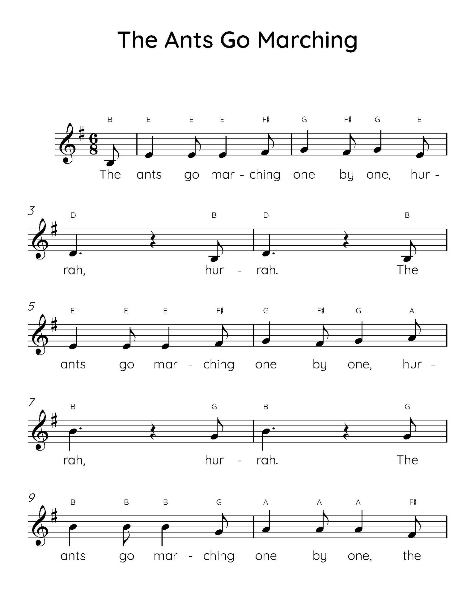 The Ants Go Marching Easy Piano Sheet Music (digital Download), Kids ...