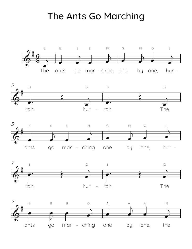 The Ants Go Marching Easy Piano Sheet Music, Digital Download, Kids ...