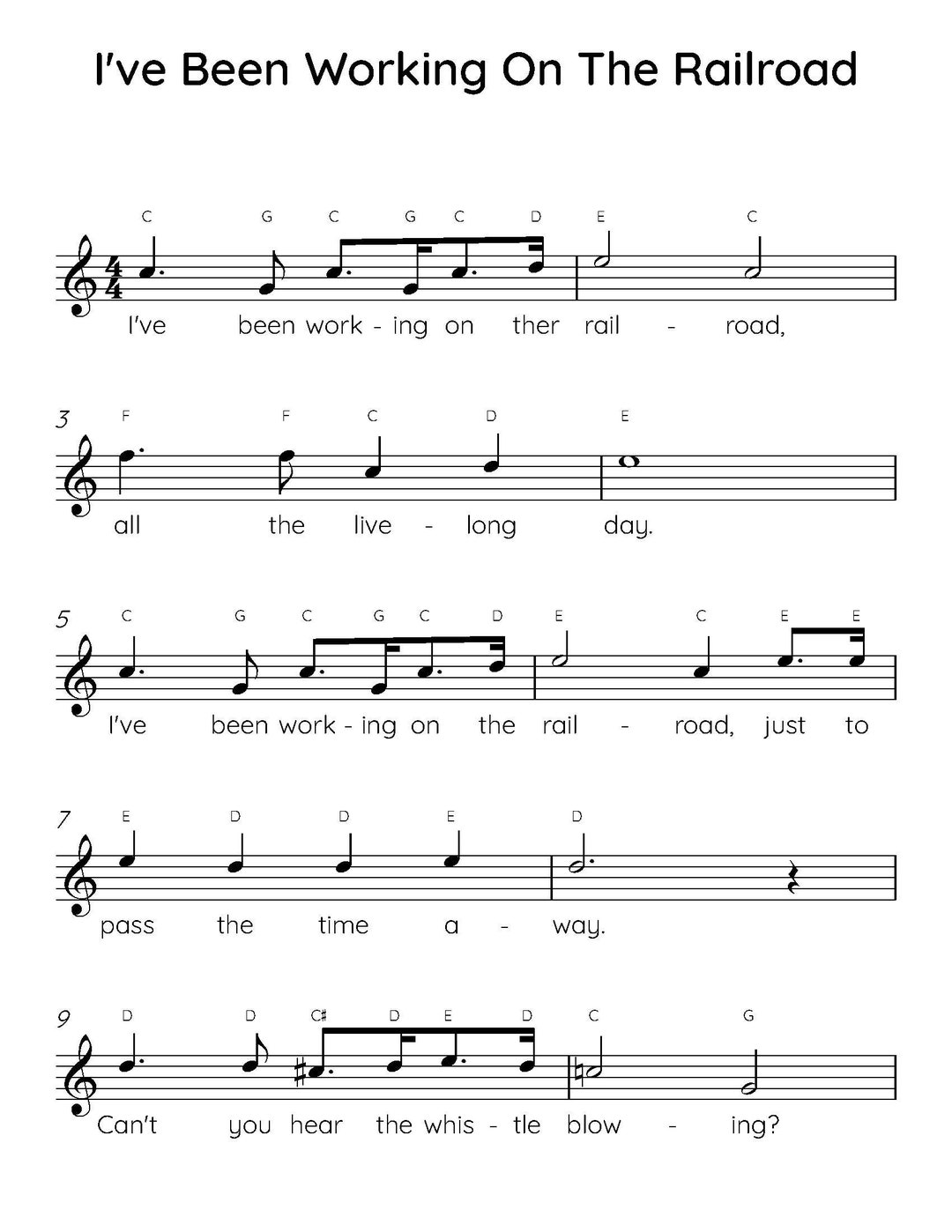 I've Been Working on the Railroad Easy Piano Sheet Music, Digital ...