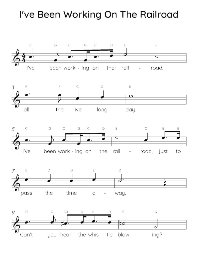 I've Been Working on the Railroad Easy Piano Sheet Music (digital ...