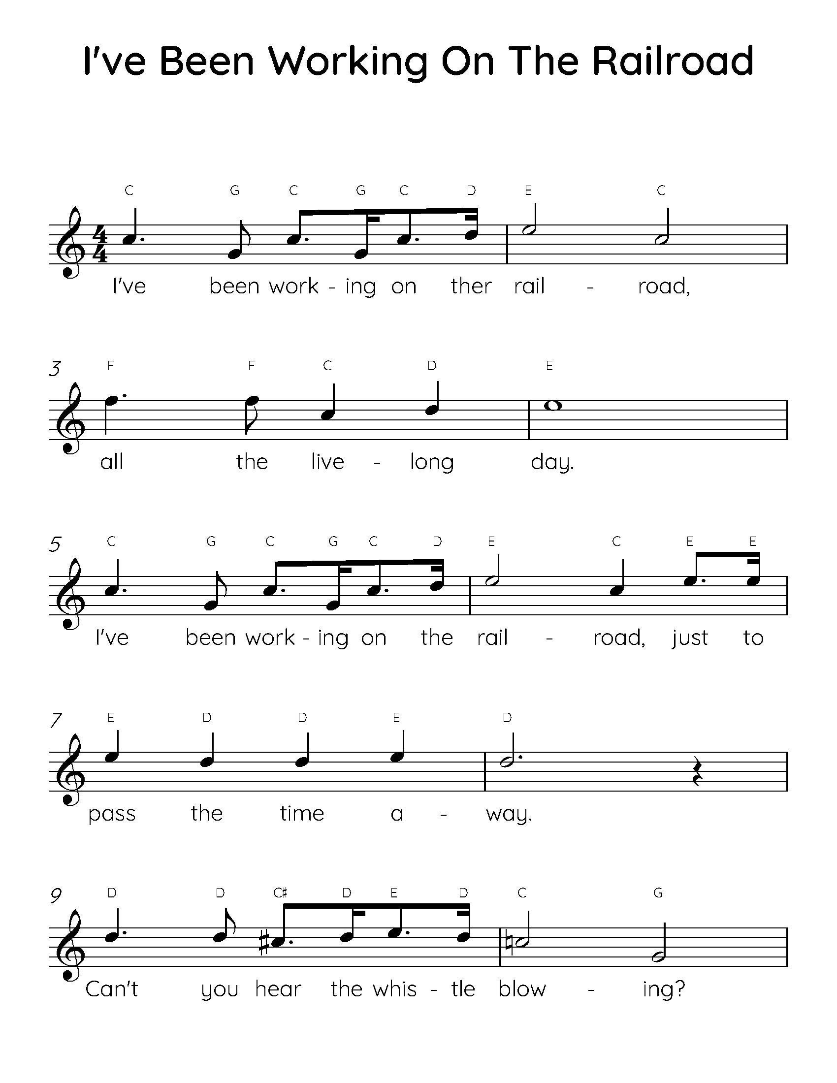 I've Been Working on the Railroad Easy Piano Sheet Music, Digital ...