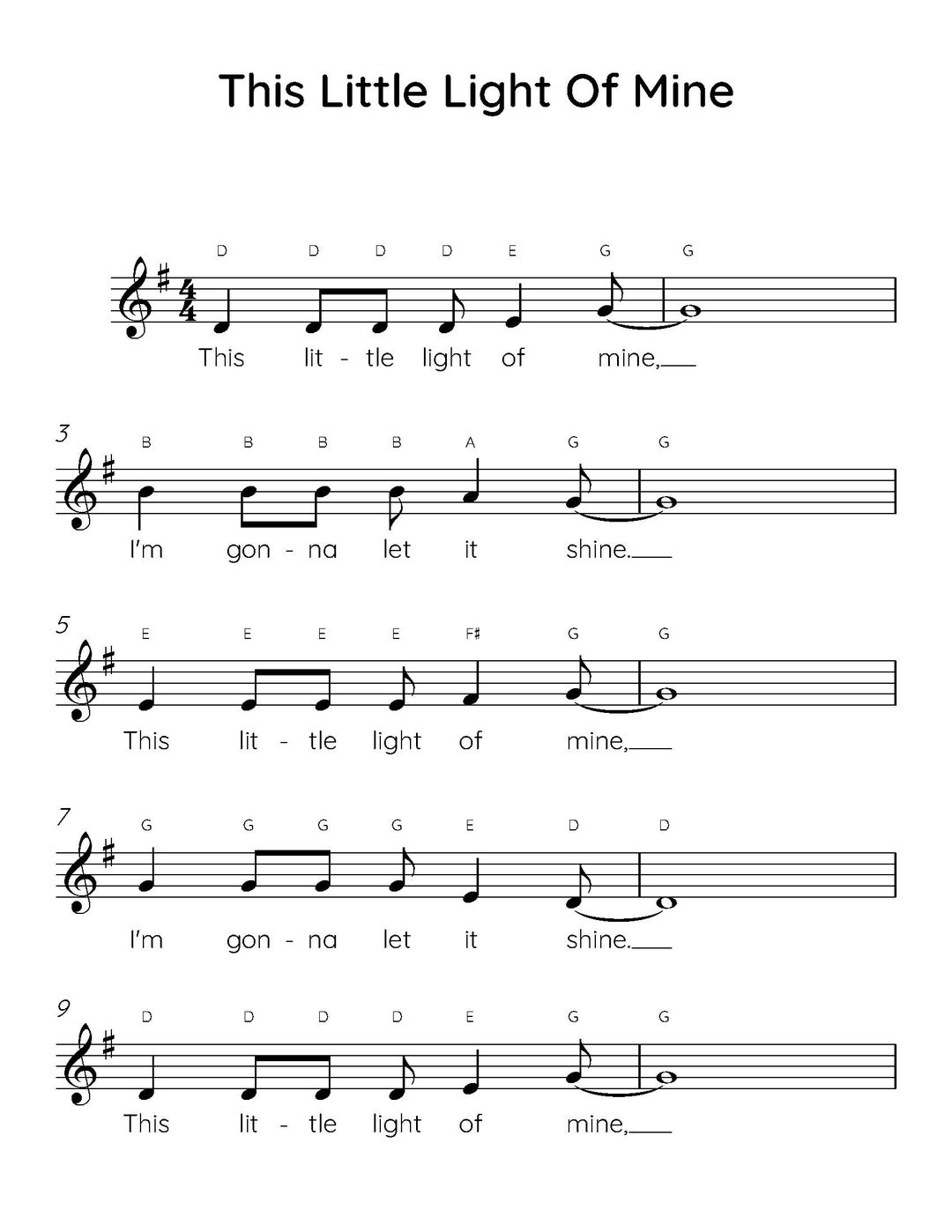 This Little Light of Mine Easy Piano Sheet Music (digital Download ...