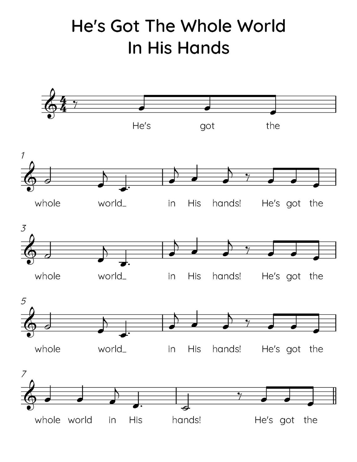 He's Got the Whole World in His Hands, Easy Piano Sheet Music (digital ...
