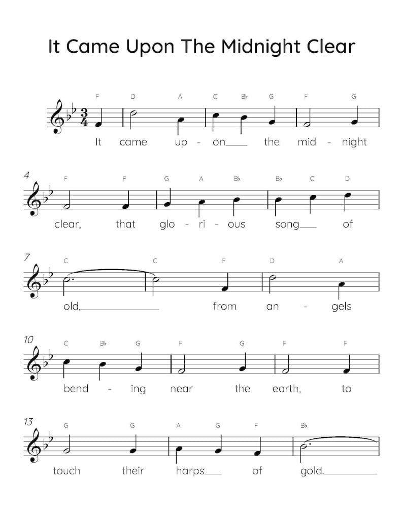 It Came Upon the Midnight Clear Easy Piano Sheet Music (digital ...