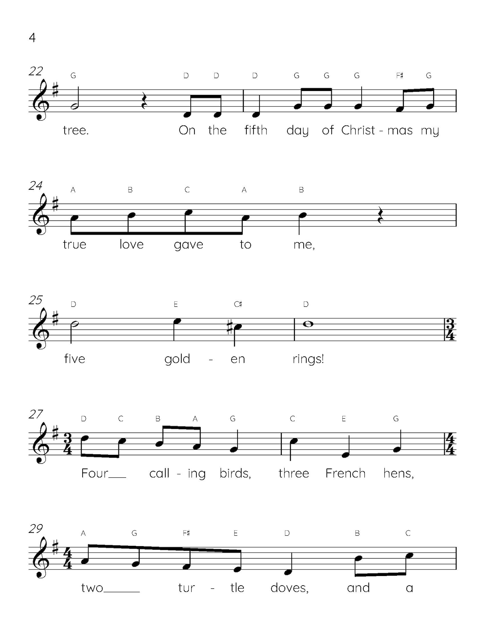 12 Days of Christmas Easy Piano Sheet Music, Digital Downloadable ...