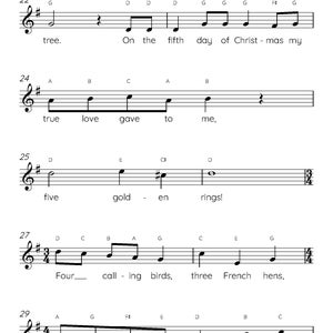 12 Days of Christmas Easy Piano Sheet Music, Digital Downloadable ...