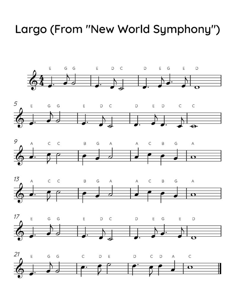 Largo (from "new World Symphony") Easy Piano Sheet Music, Digital ...