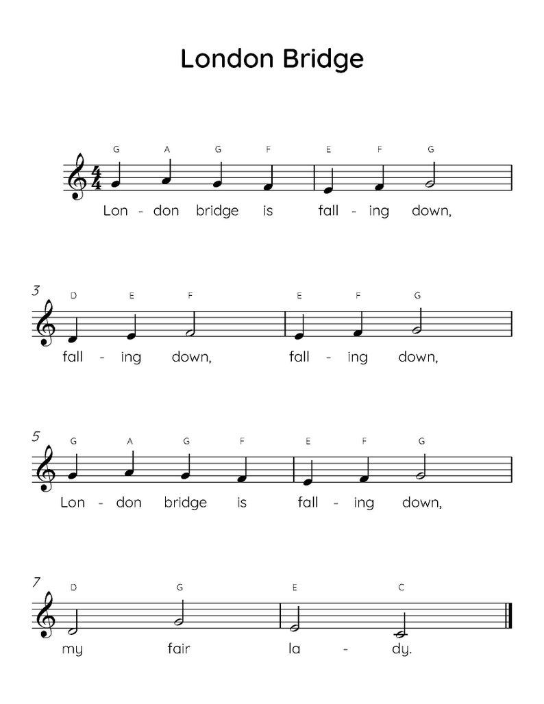 London Bridge Easy Piano Sheet Music, Digital Downloadable Musical ...