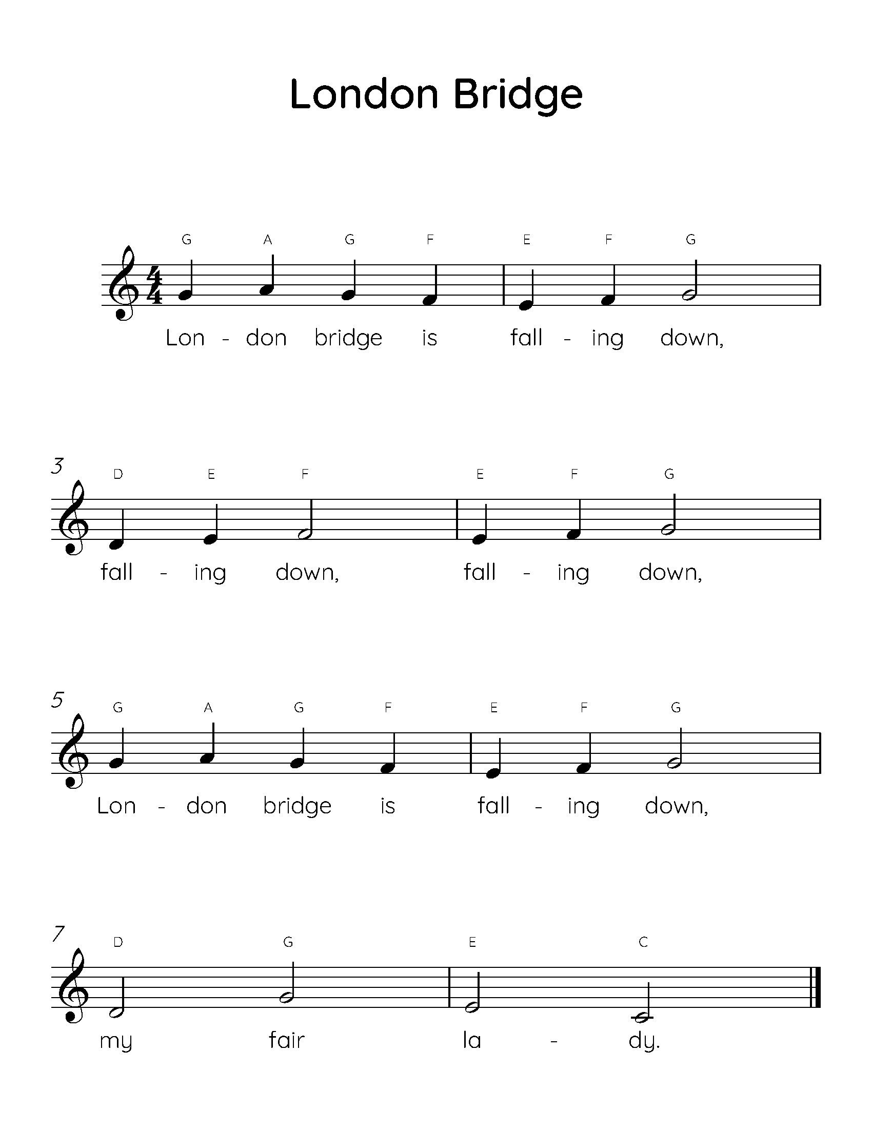 London Bridge Easy Piano Sheet Music, Digital Downloadable Musical ...